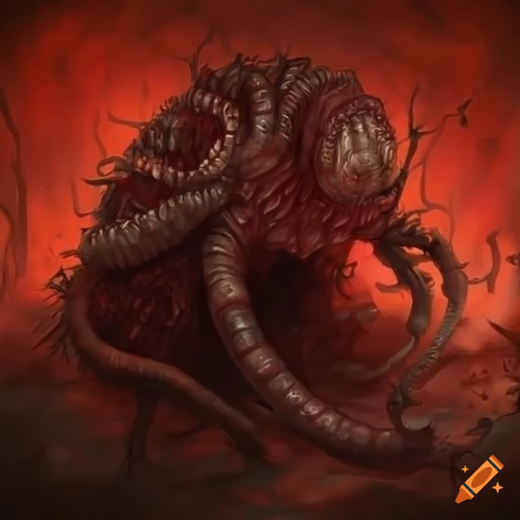 Digital artwork of a red-haired insectoid worm on Craiyon