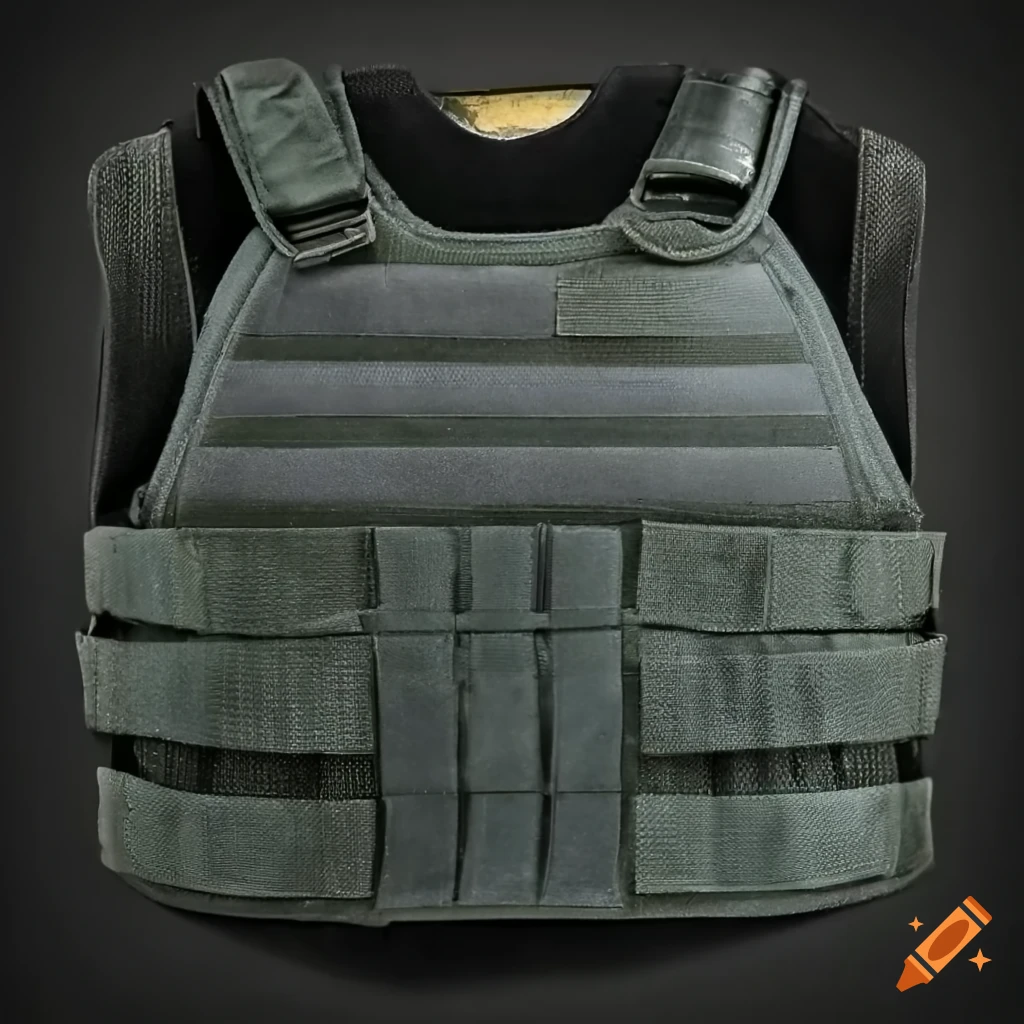 Detailed close-up of a battle-worn bulletproof vest on Craiyon