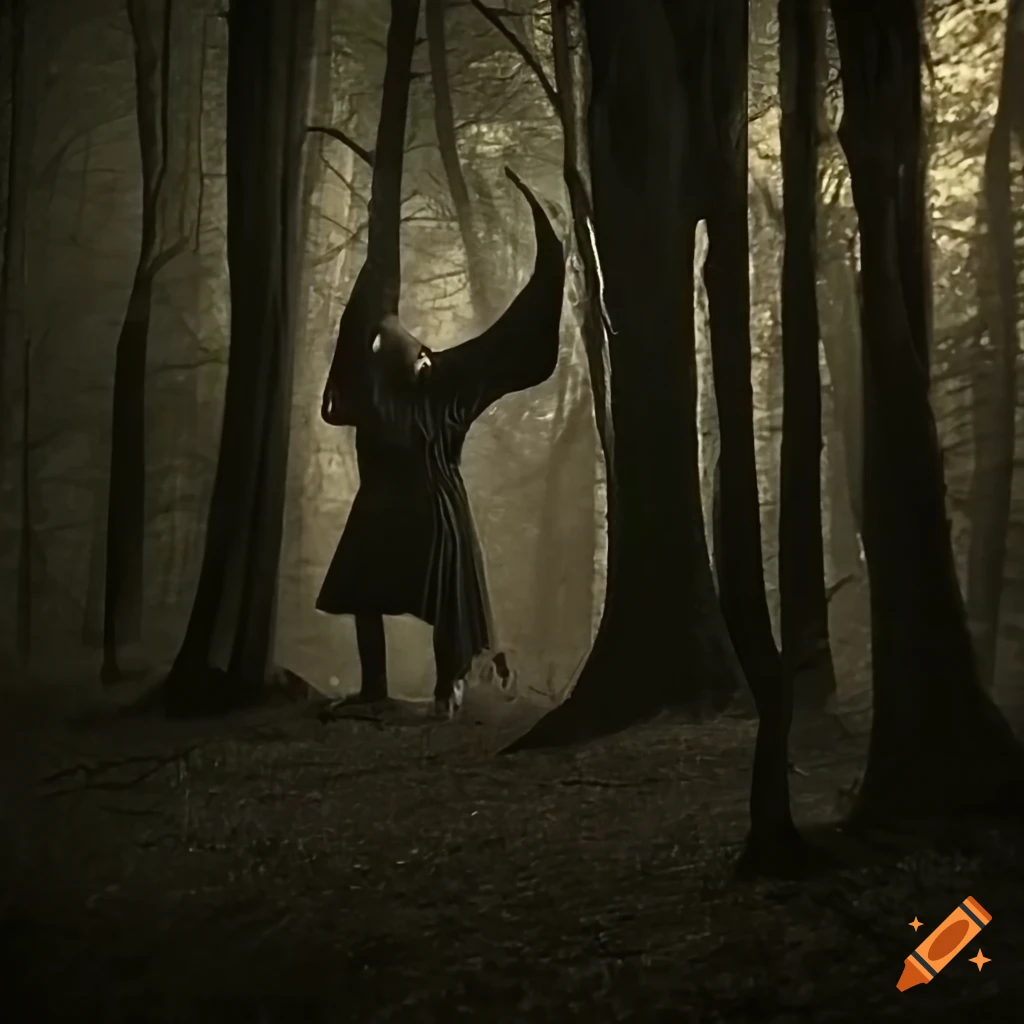 Artistic depiction of a tall creature in a forest