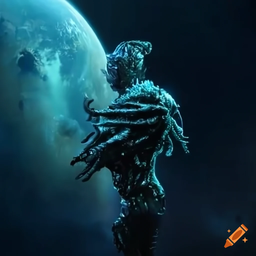 Cybernetic creature hacking into space on Craiyon