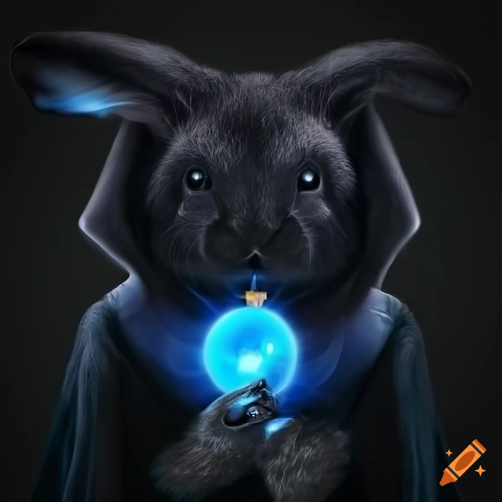 Artistic depiction of a mysterious black rabbit person with glowing ...