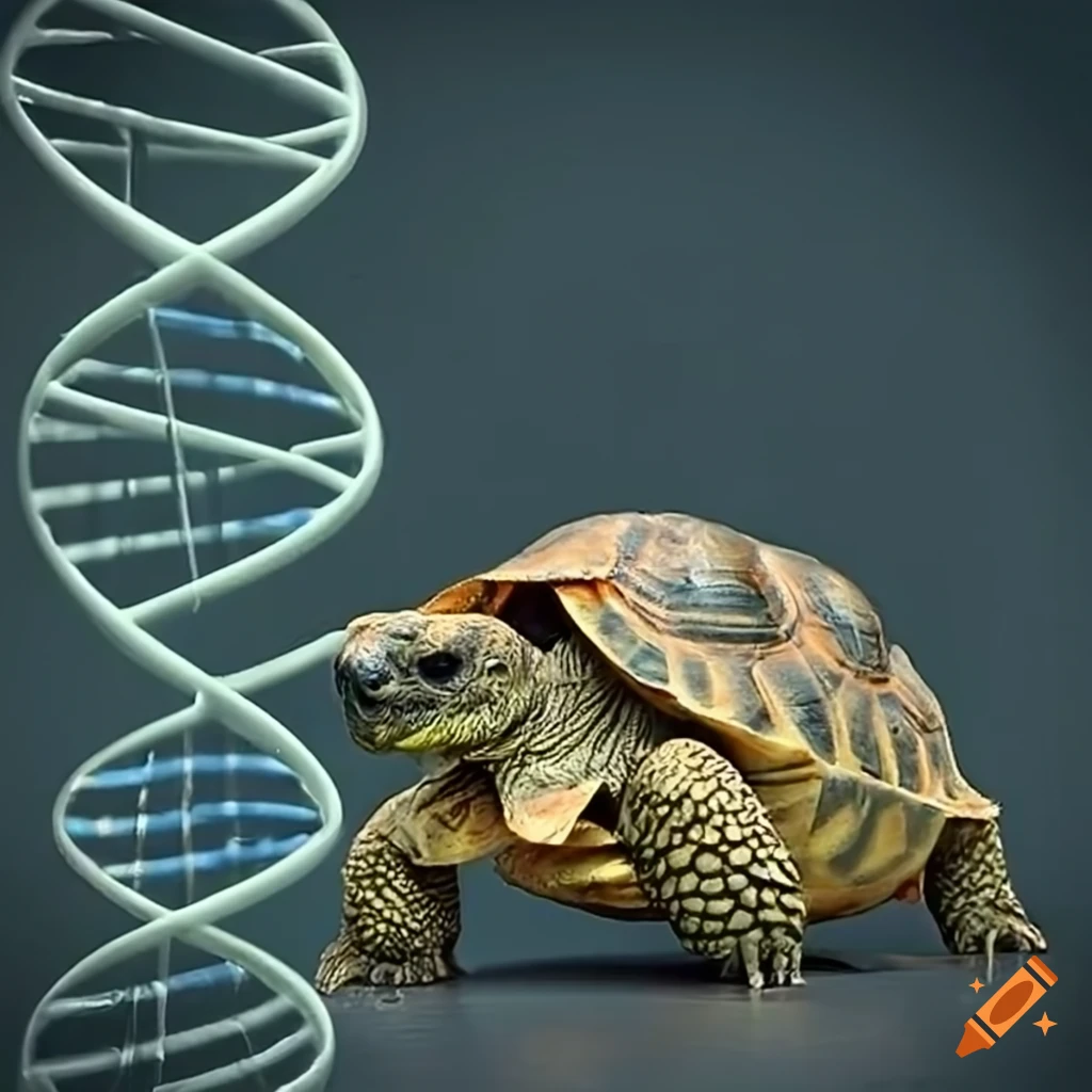 Tortoise with a flag and dna background