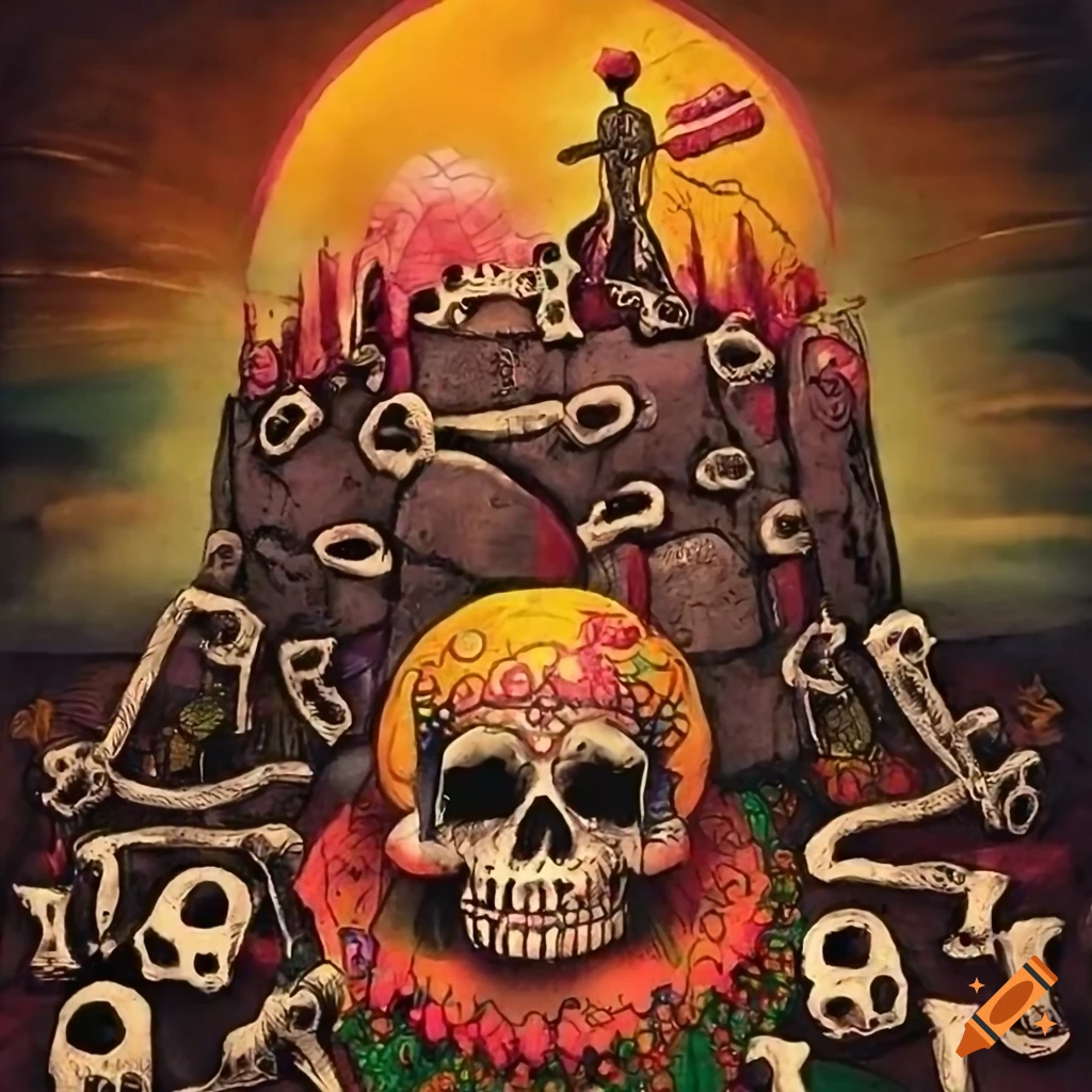 Skull hill drawing inspired by José Guadalupe Posada on Craiyon