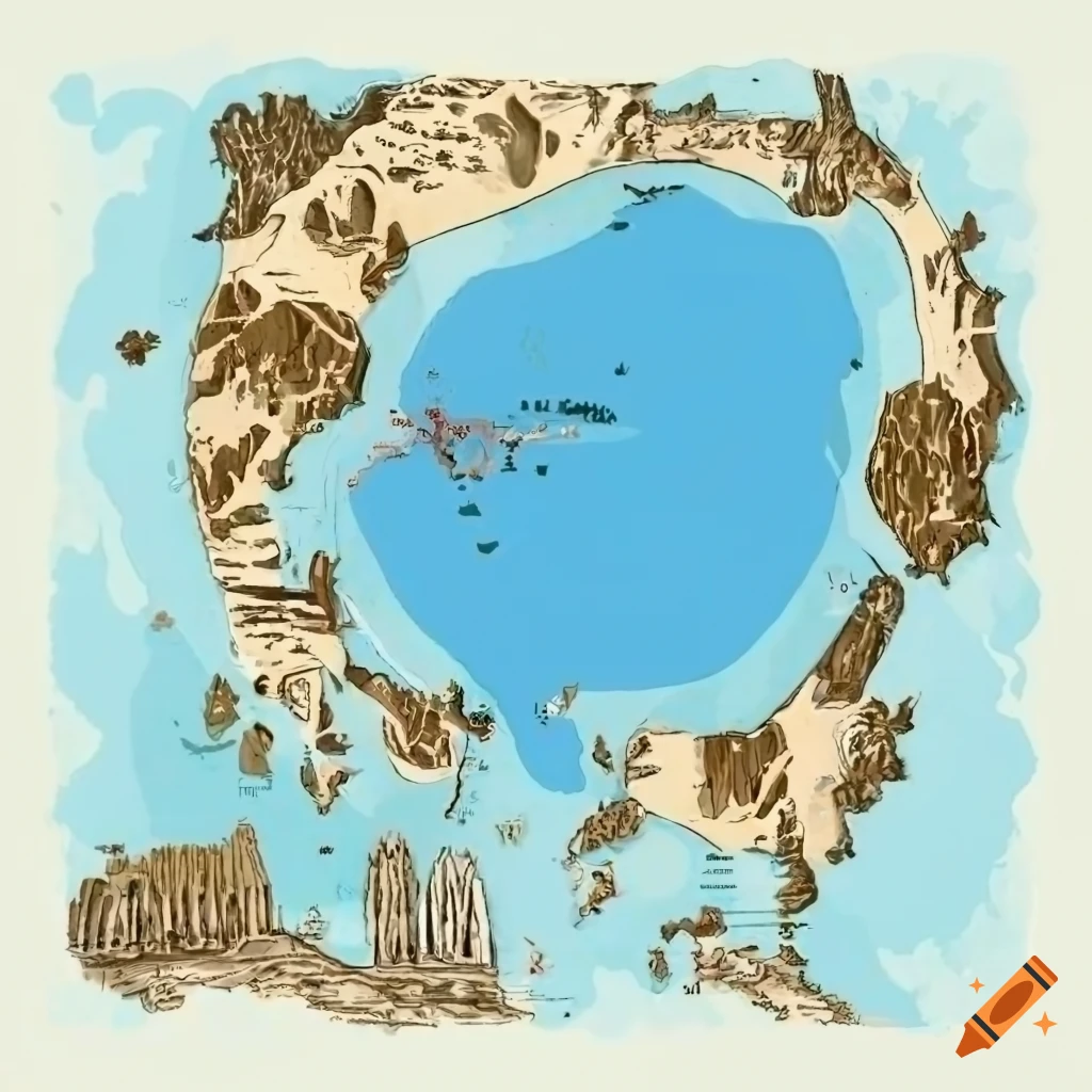 Map of fantasy continents with landmarks and cities on Craiyon