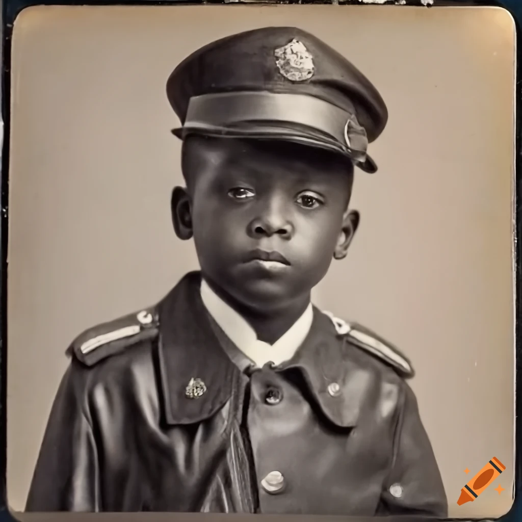 Vintage photograph of a young black boy in a security guard uniform on ...