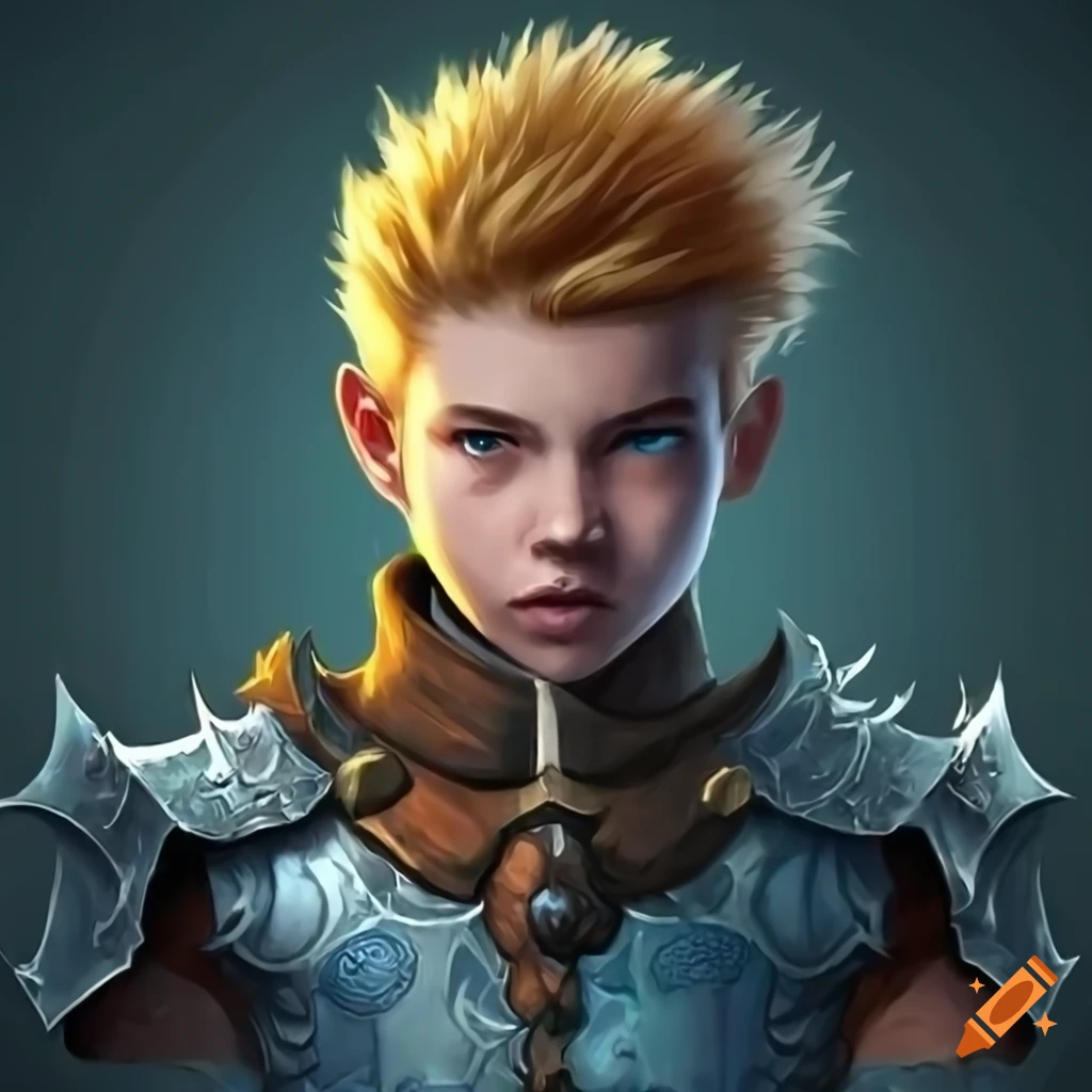 Image of a golden-haired teen warrior in azure armor on Craiyon