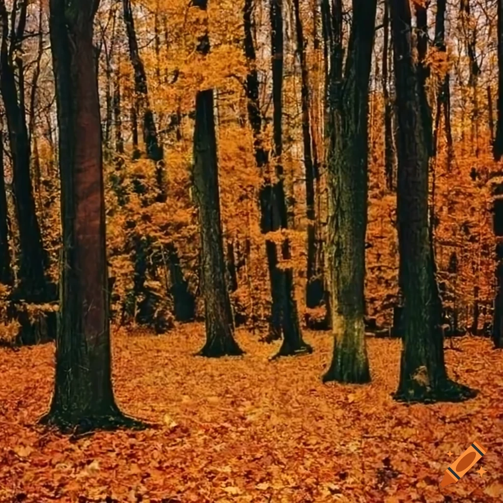 Autumn forest with orange leaves