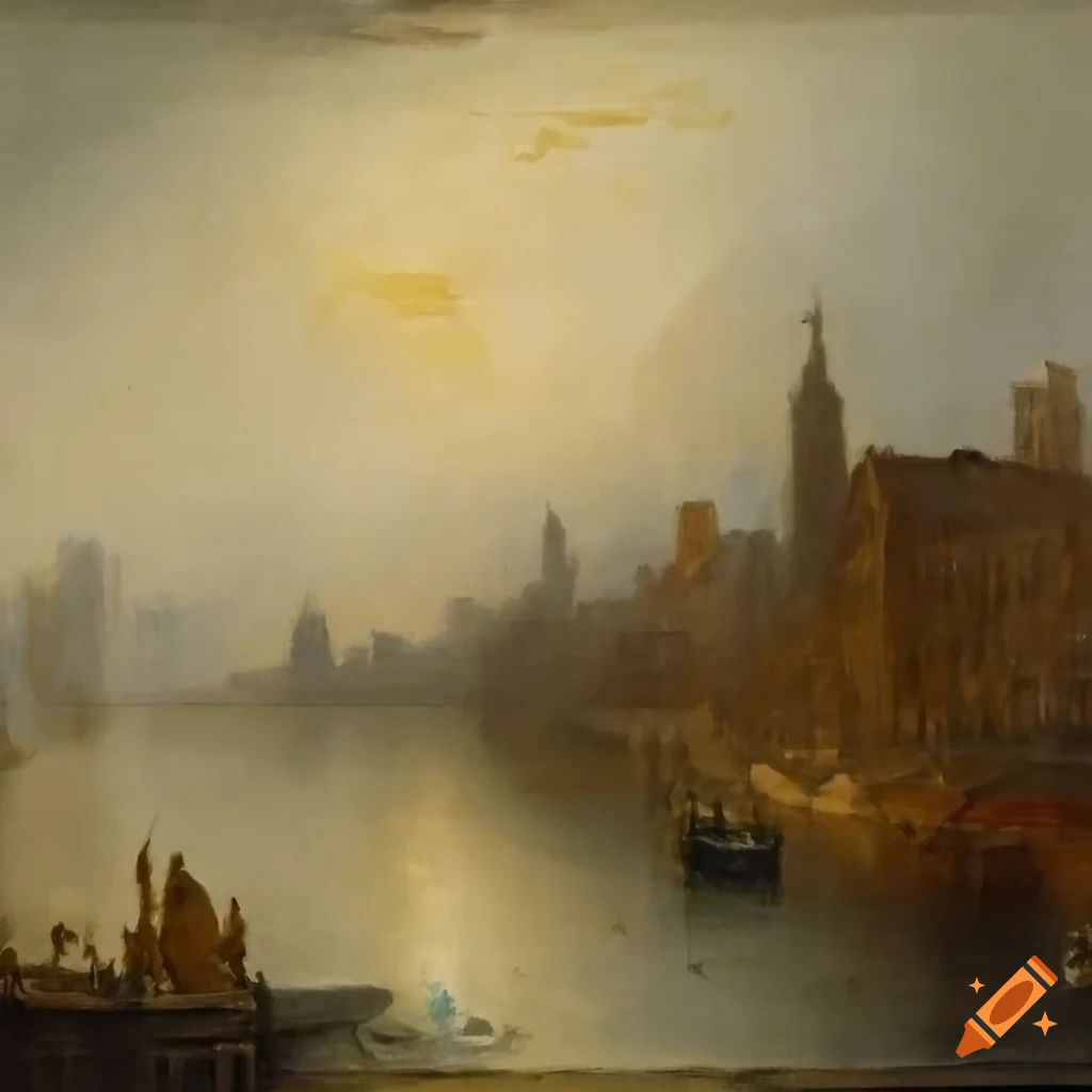 Modern city painting in j. m. w. turner style on Craiyon