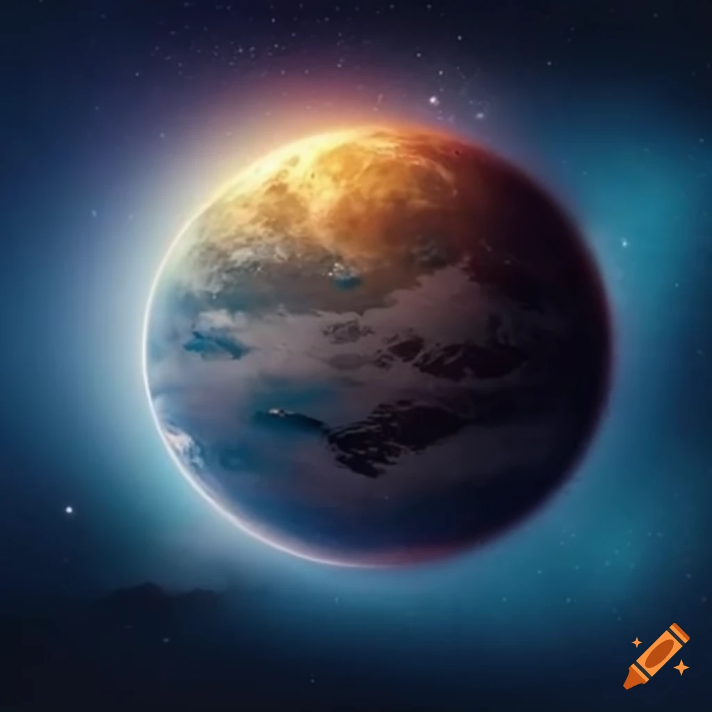 Mountainous planet in outer space on Craiyon