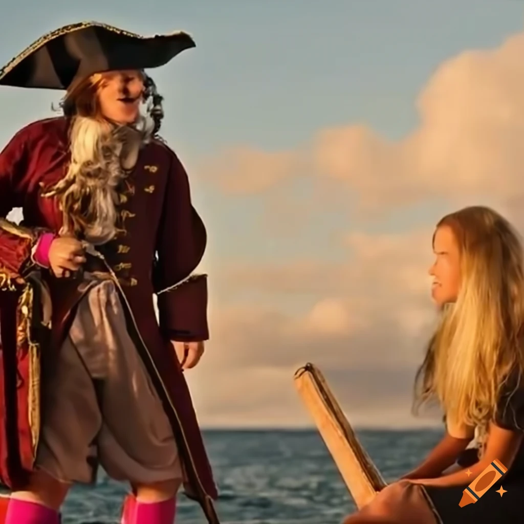 Illustration of a pirate talking to a blonde girl on a pirate ship on ...