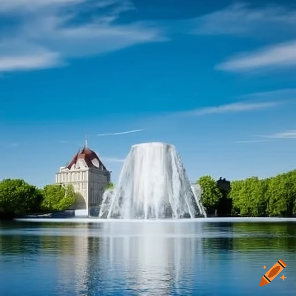 Modern building with water feature on Craiyon