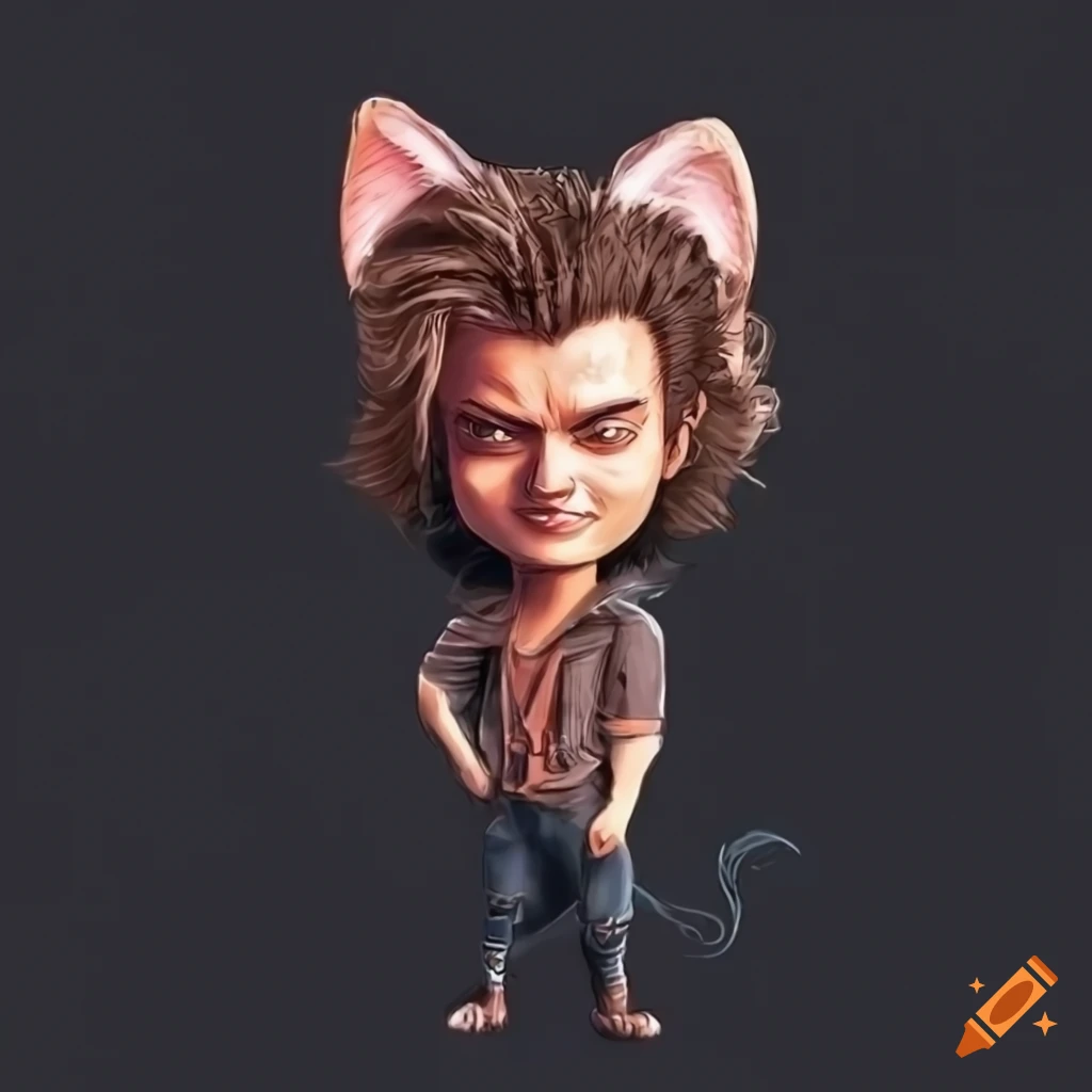Cosplay of Steve Harrington with cat ears and tail on Craiyon