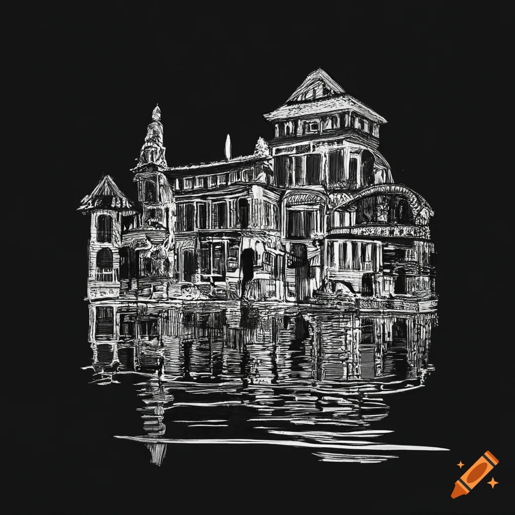 Elegant pencil drawing of French Riviera houses and palm trees on Craiyon