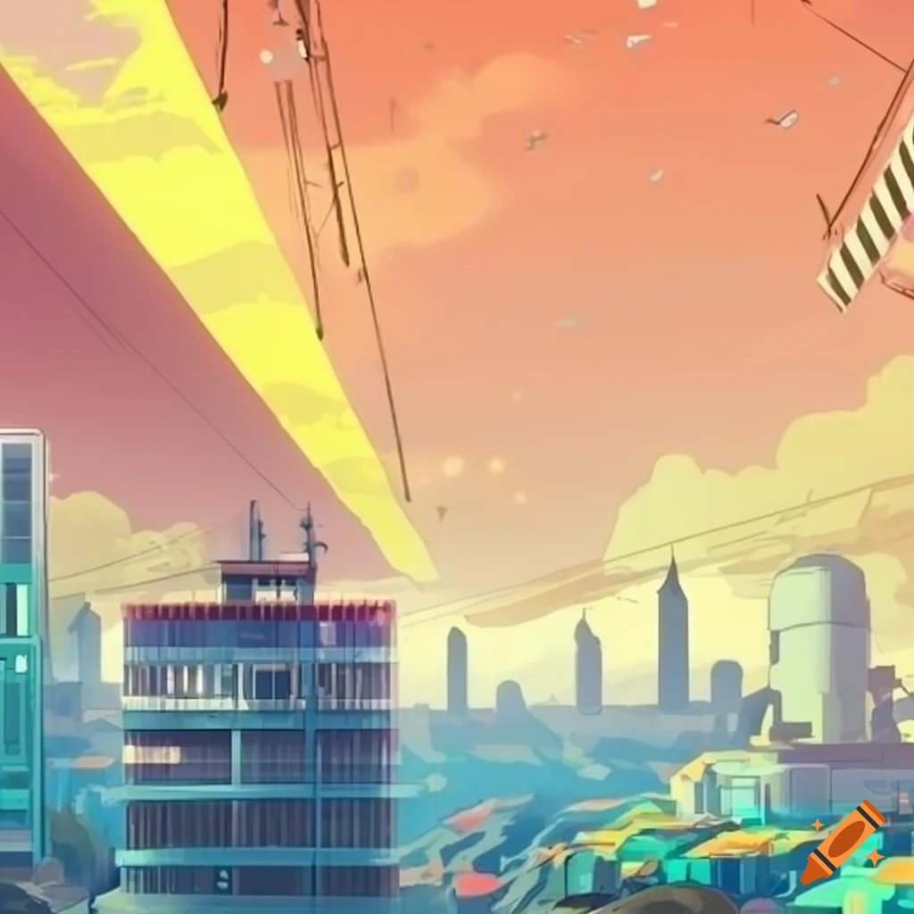 Vibrant anime style background image for engineering workplace health ...