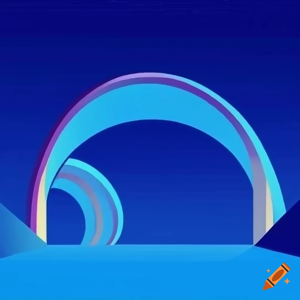 Abstract geometric art with architectural arches and steps