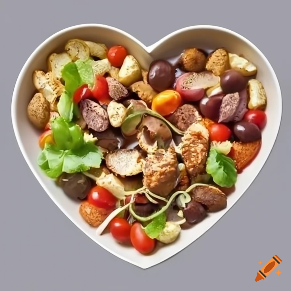Heart-shaped plate of food