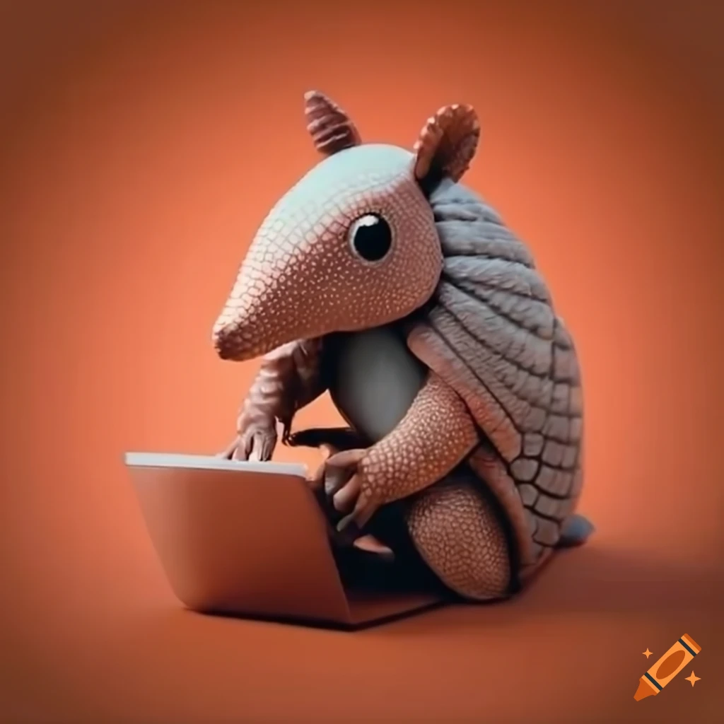 Adorable armadillo playing on a computer on Craiyon