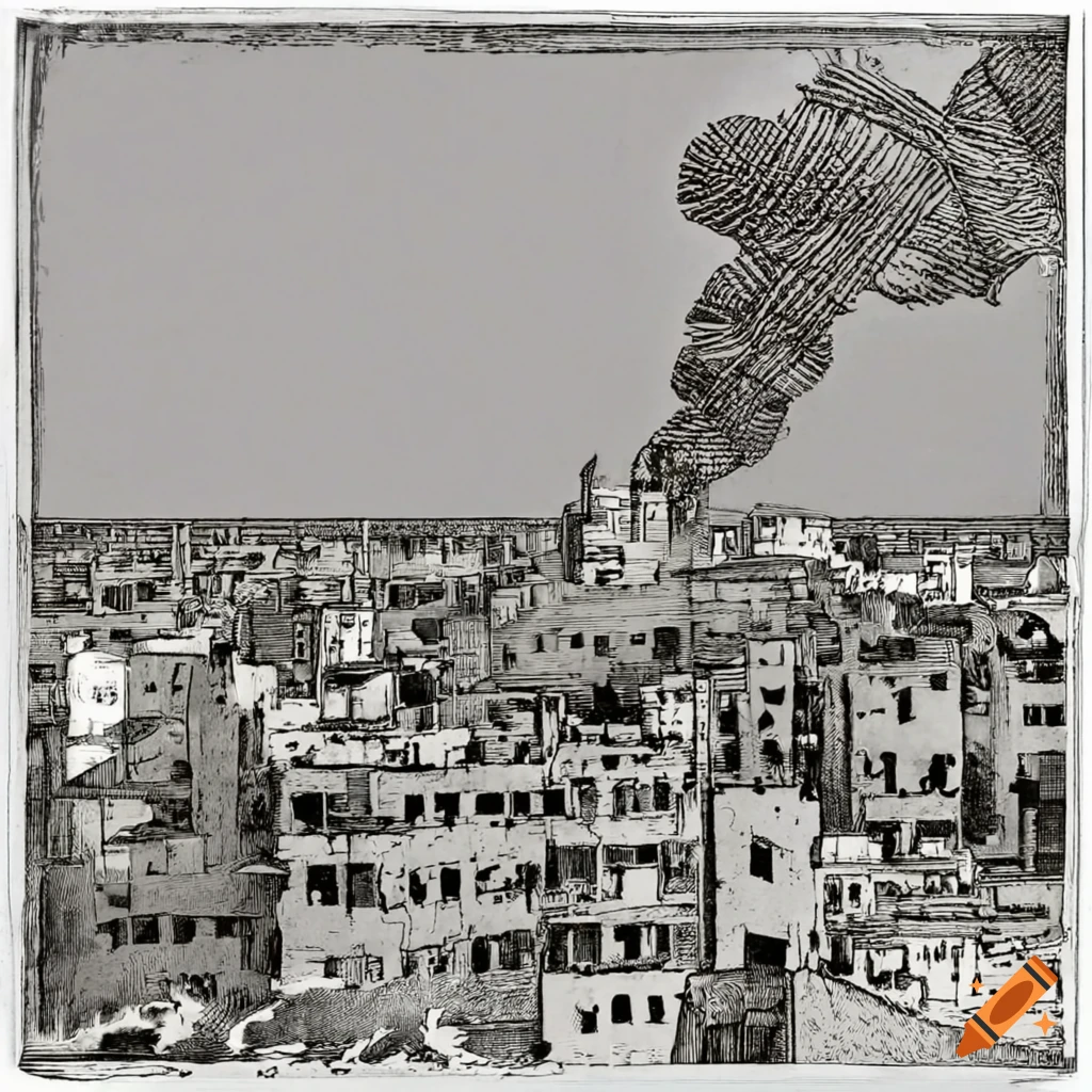 Etching of israeli air raid on gaza