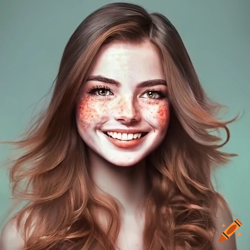 Portrait of a smiling young woman with freckles on Craiyon