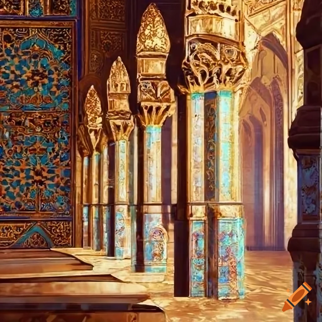 Orphism abstract geometric architecture with arches and turquoise ...