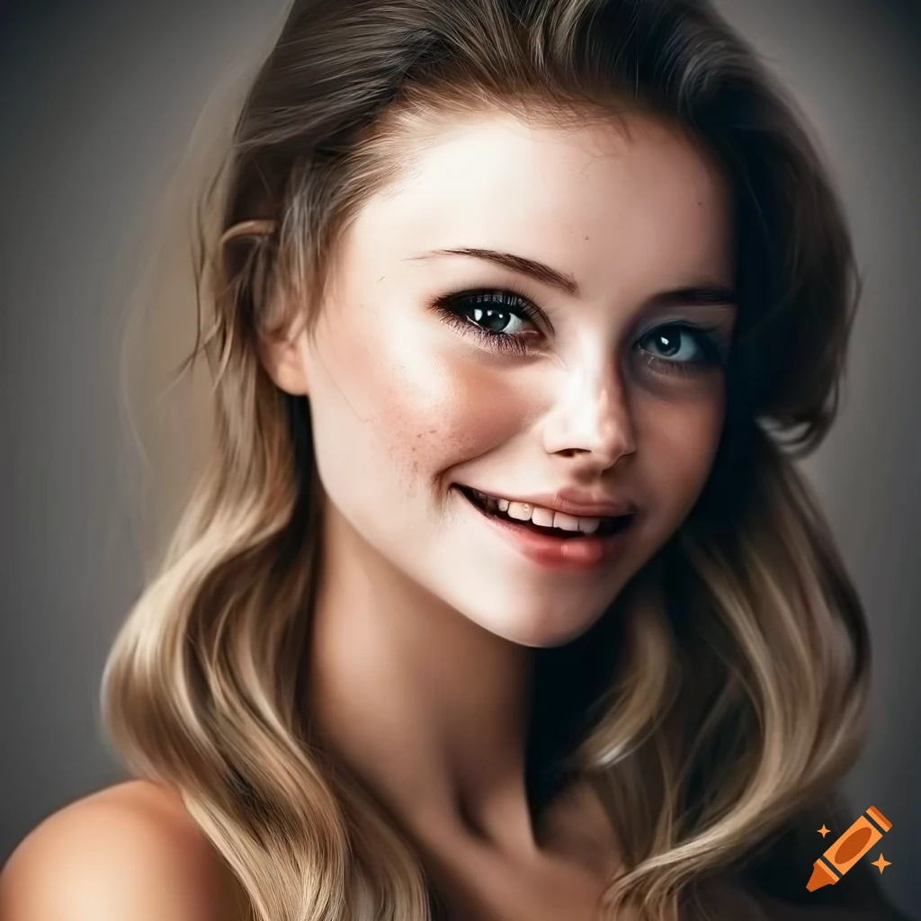 Portrait Of A Beautiful Young Woman With Freckles And Blonde Hair On