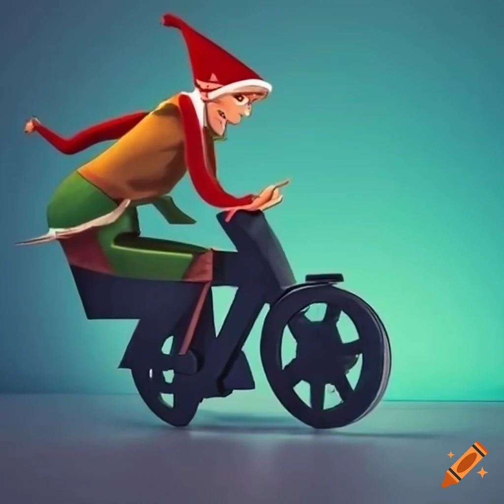 Art of an elf riding a cubist motorcycle on Craiyon