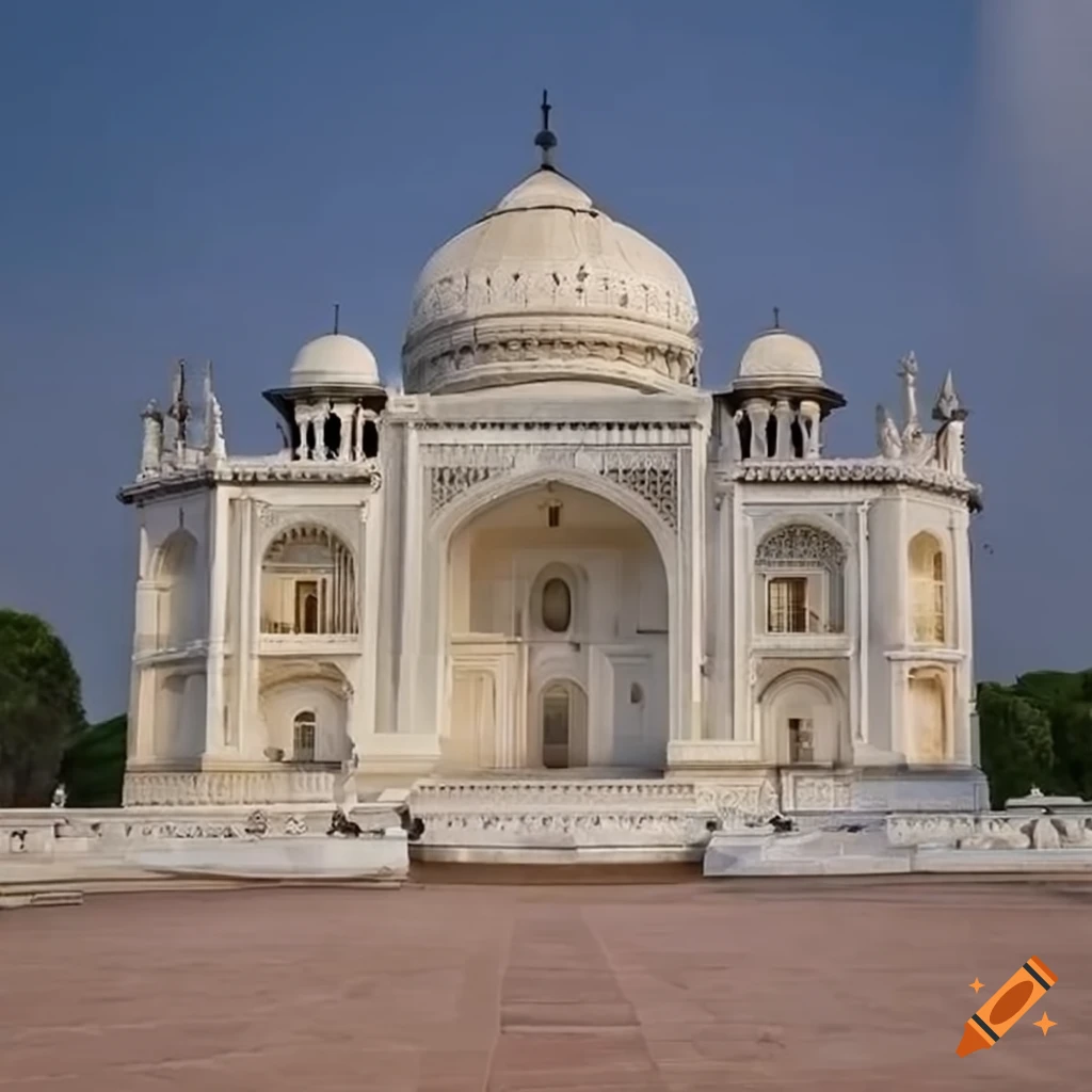 Frontal view of mahal white house in mediterranean architectural style