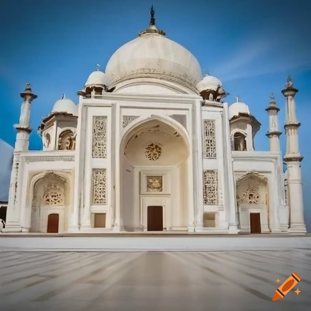 Frontal view of mahal white house in mediterranean architectural style