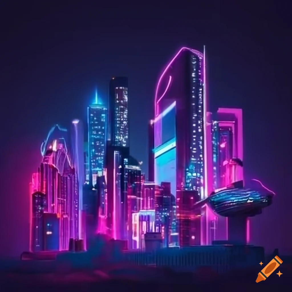 Miami cityscape in retro synthwave style on Craiyon