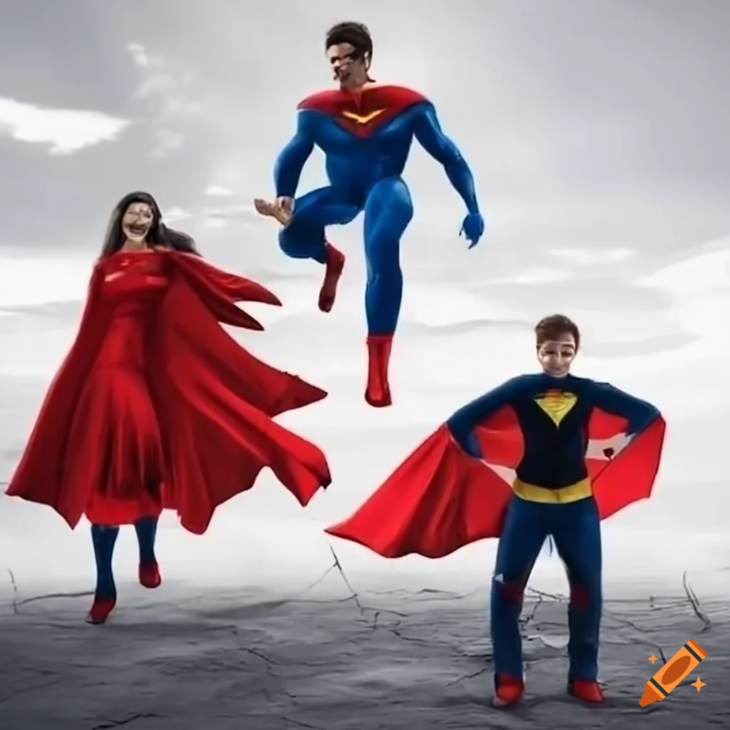 Superhero family in action