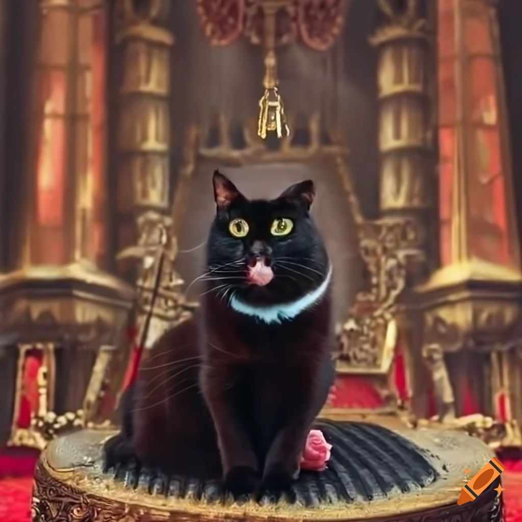 Cat sitting on a throne in a castle room on Craiyon