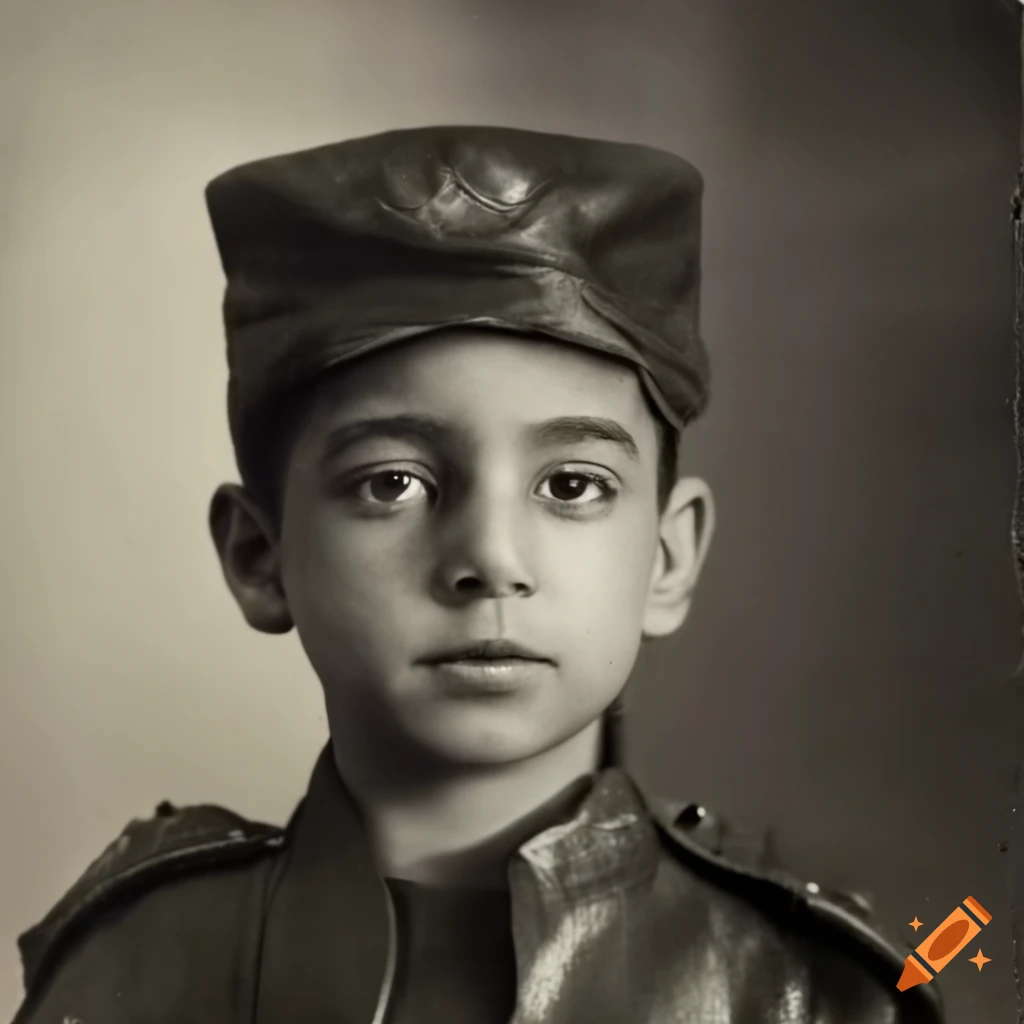 Vintage photograph of a young Iranian boy in a security guard uniform ...