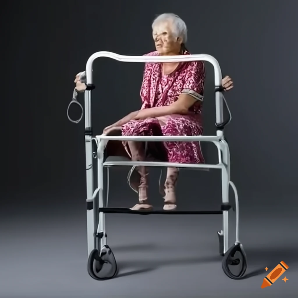 Elderly woman using a walking frame on Craiyon