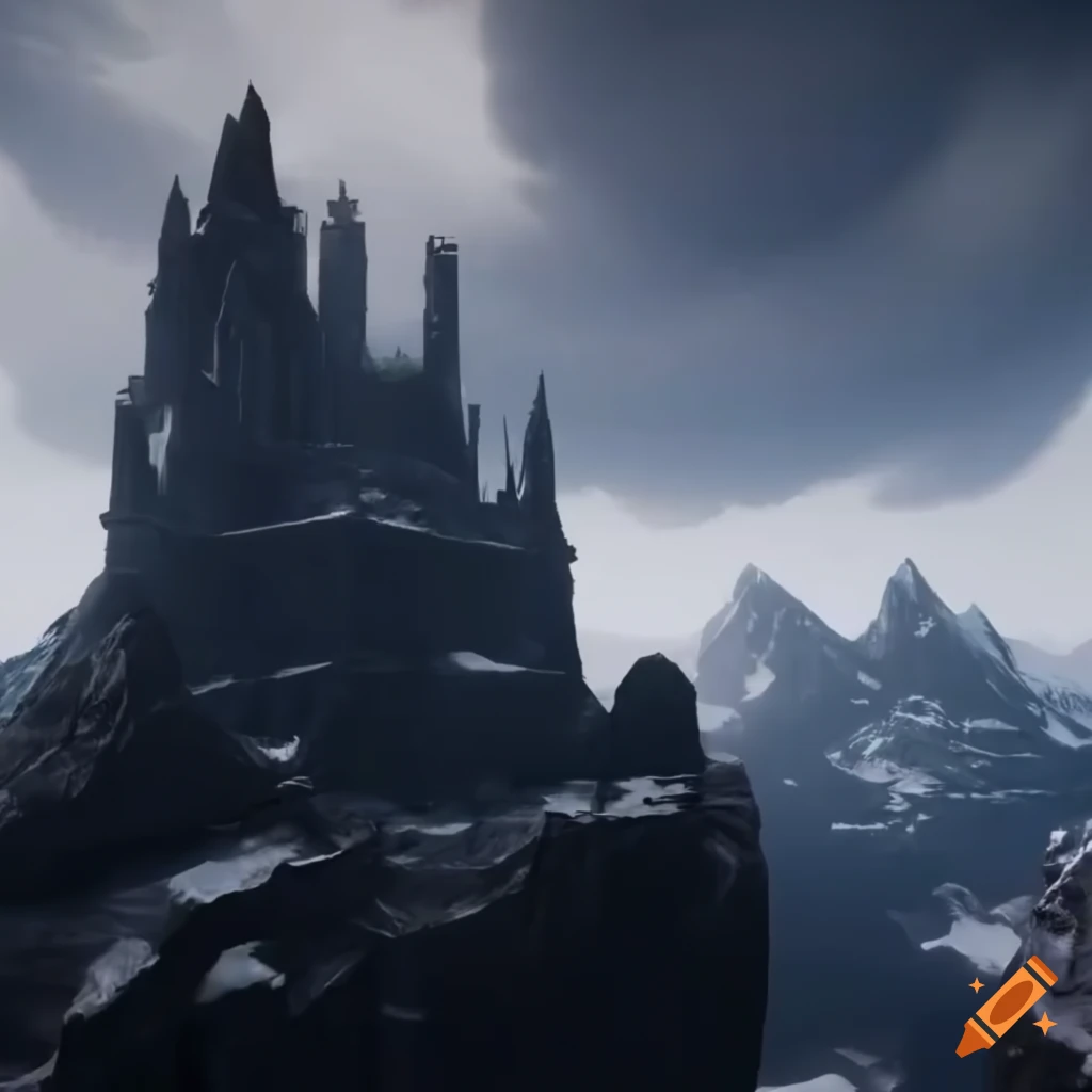 Unreal engine 5 image of a futuristic black castle with towers on a ...