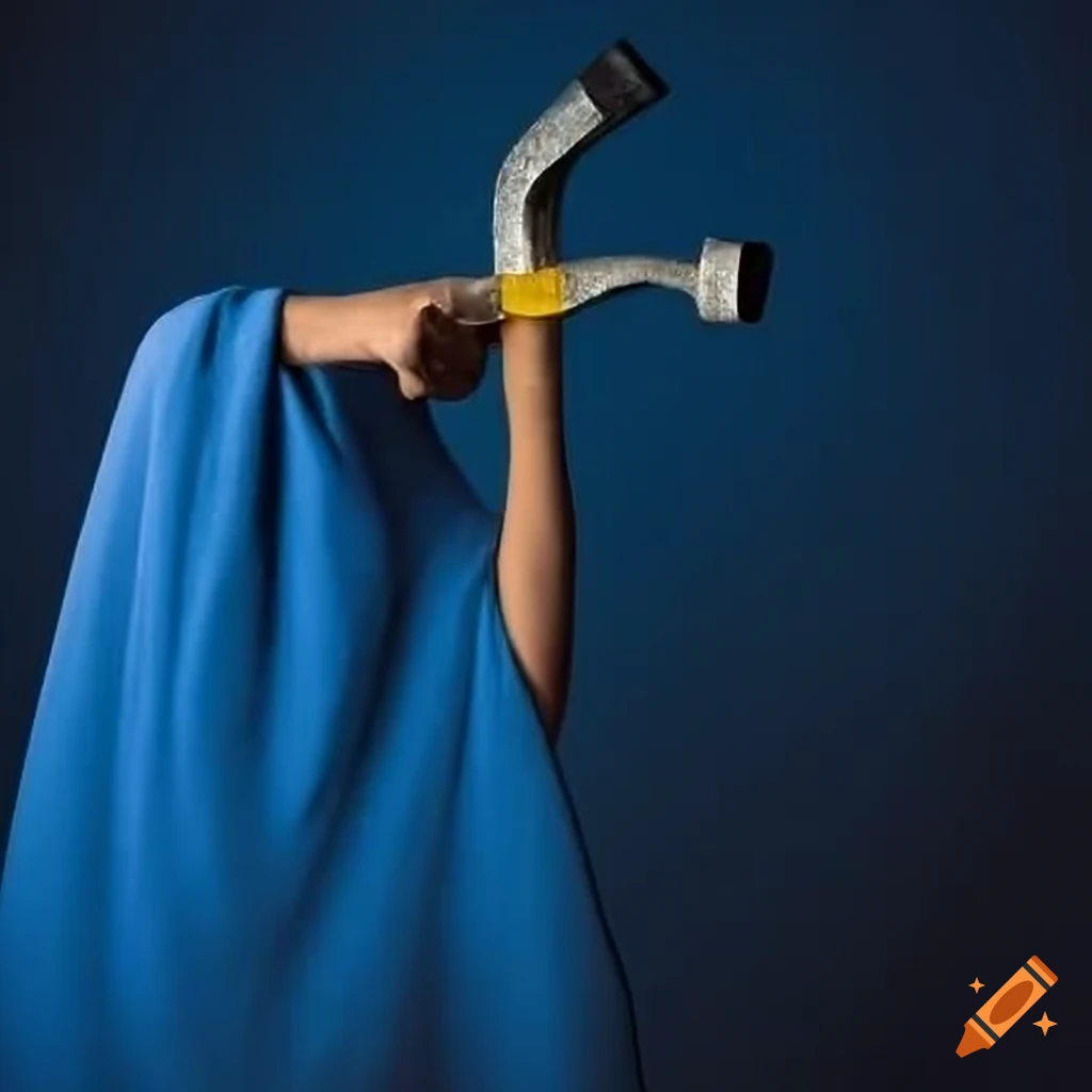 Blue cloth covered hammer on blue background
