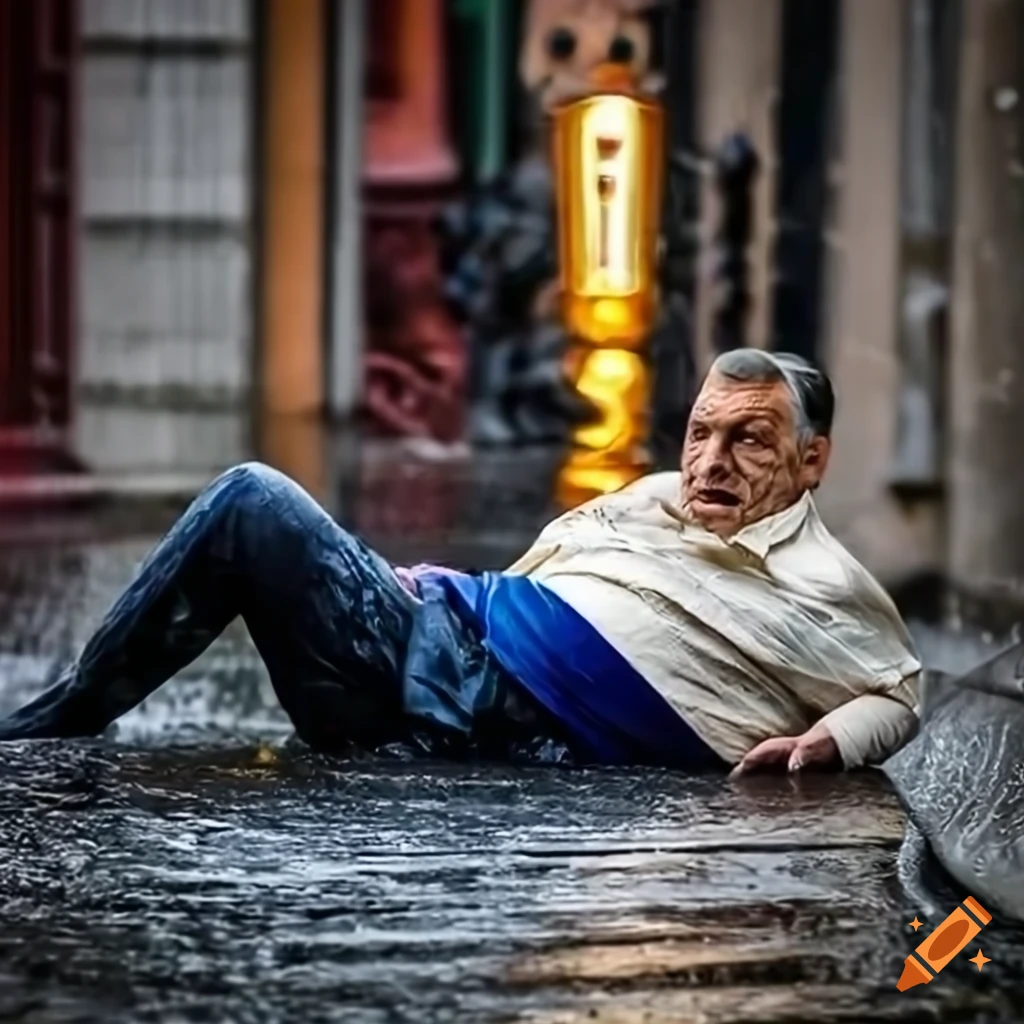 Realistic depiction of a person lying on the street in the rain on Craiyon