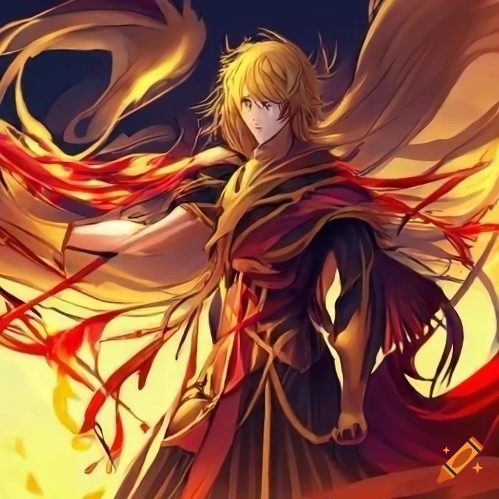 Anime artwork of sanguinus with flowing golden hair