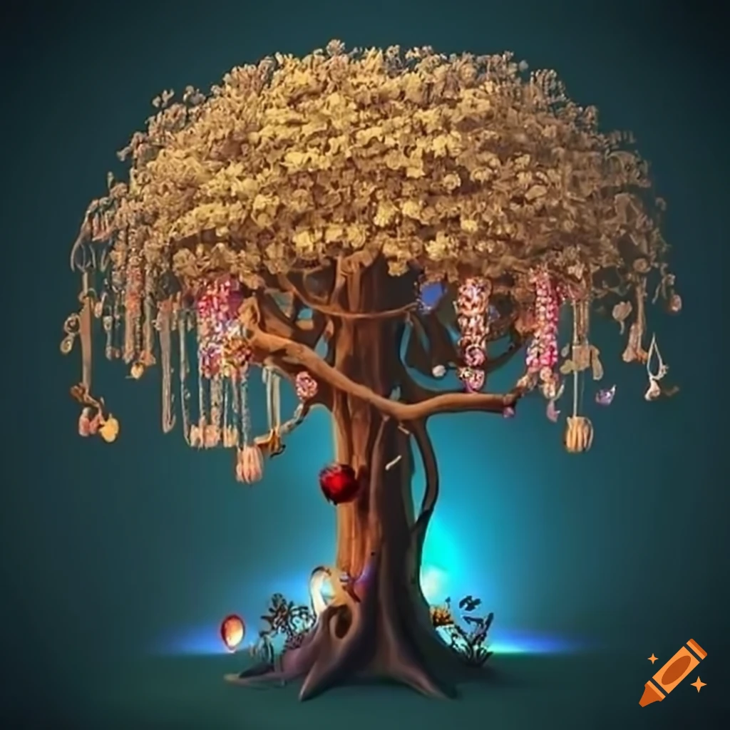 Animated tree with hanging jewels on Craiyon