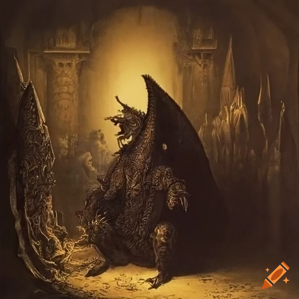 Gothic dragon artwork by gustave doré, inspired by witkin, rembrandt ...