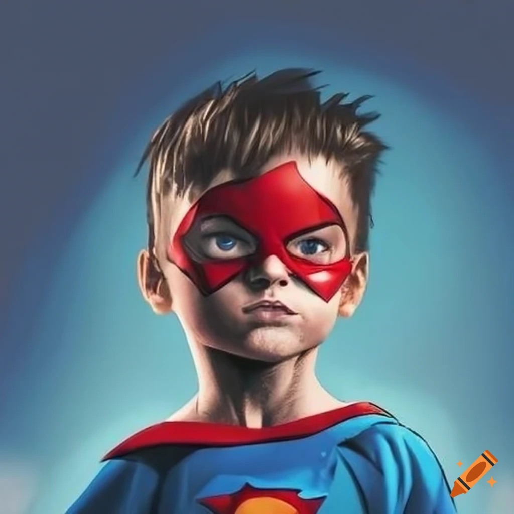 Illustration of a young boy superhero on Craiyon