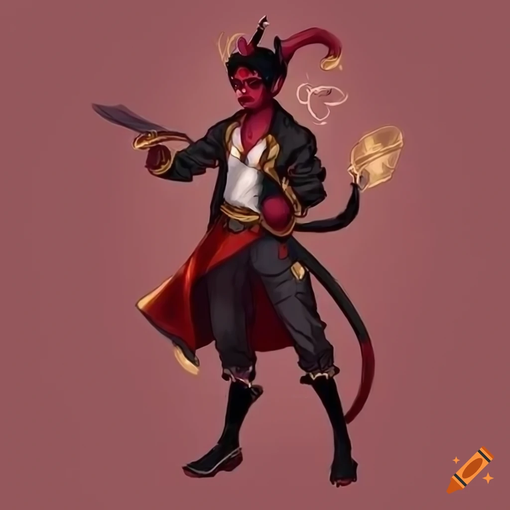 Illustration of a dashing red-skinned male pirate on Craiyon