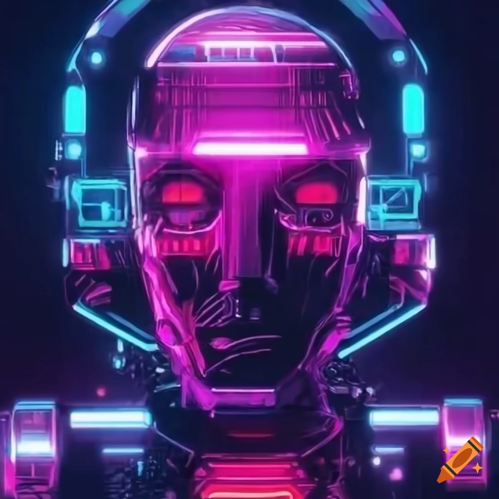 Cyberpunk robot with a retro synthwave style on Craiyon