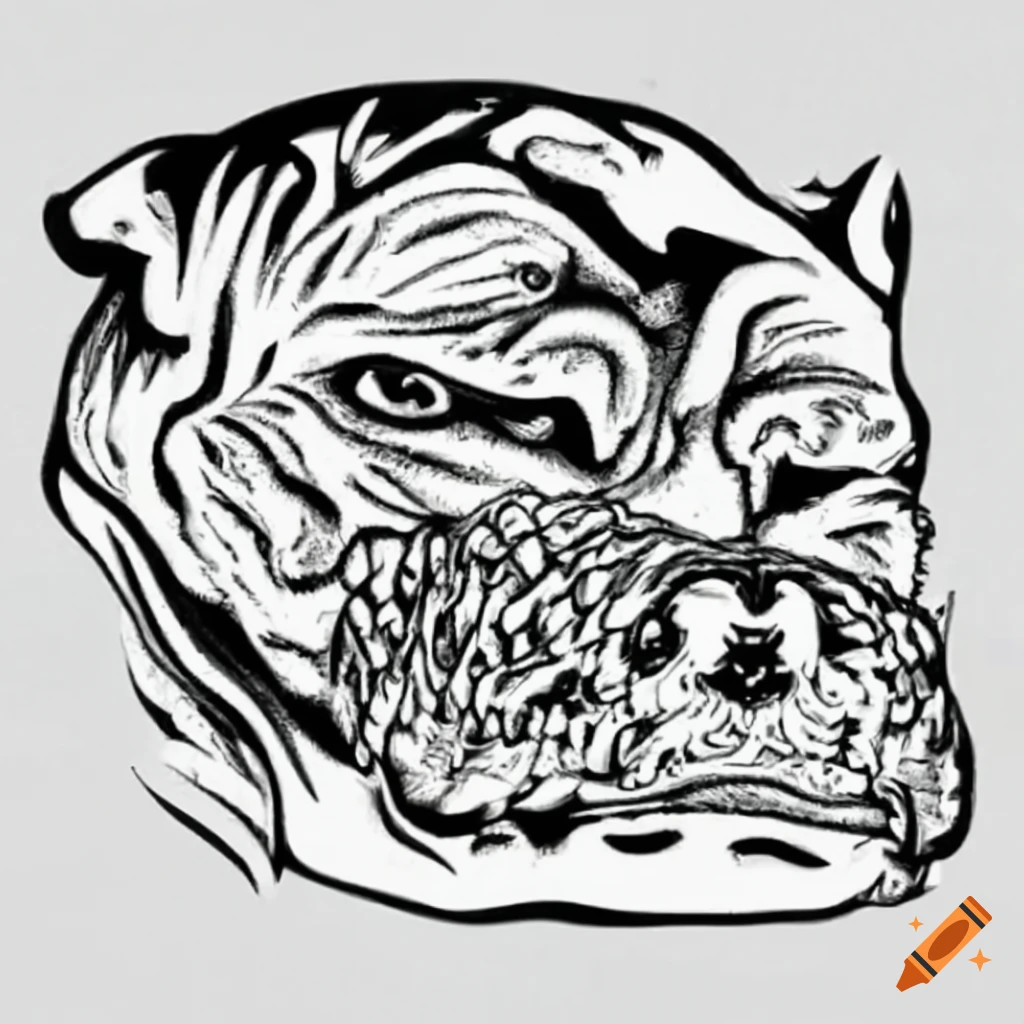 Fantasy illustration of a bulldog with organic alien mutation
