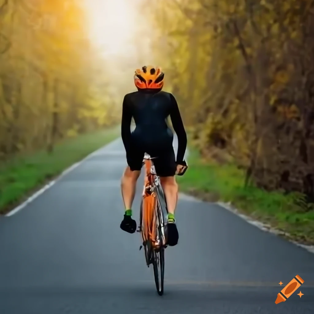 Comic style illustration of a cyclist riding on a country road on Craiyon
