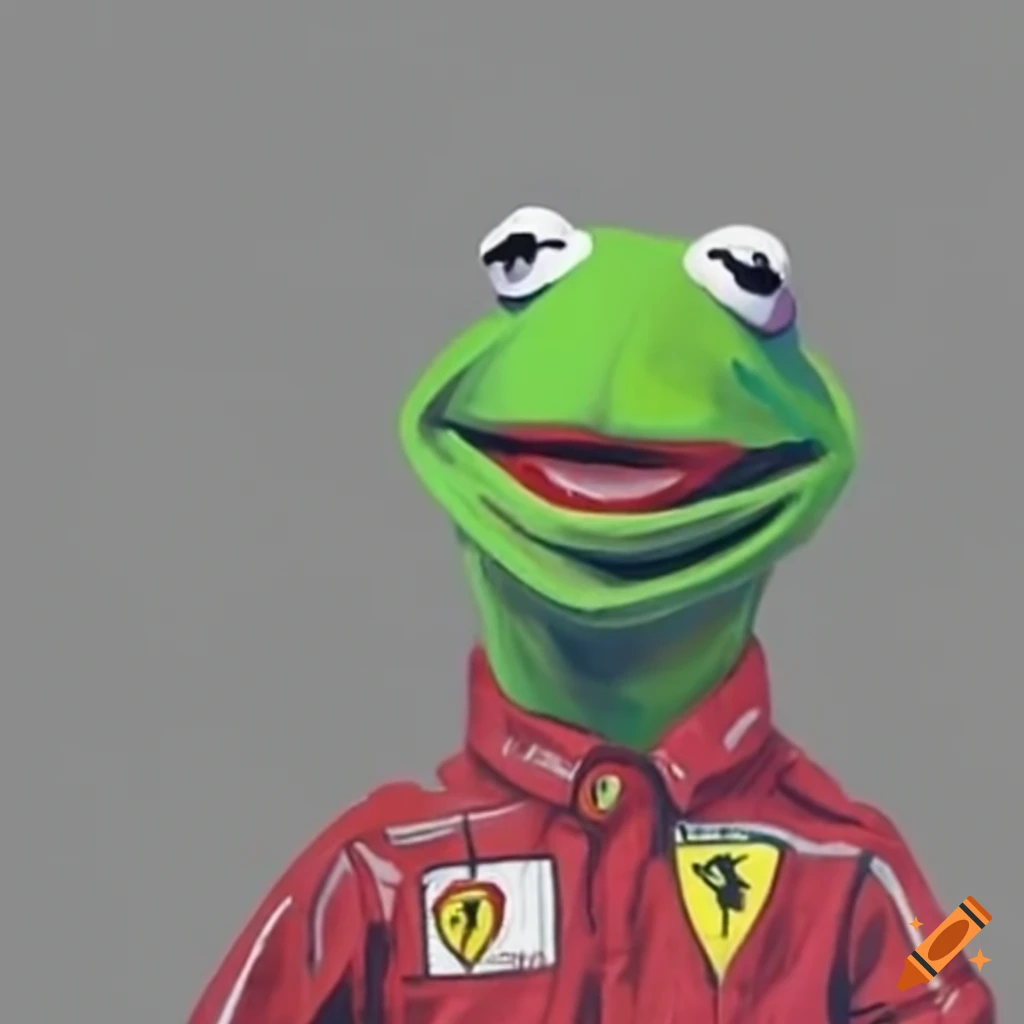 Kermit the frog wearing a ferrari f1 suit on Craiyon