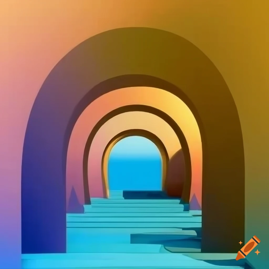 Abstract geometric art with arches and steps
