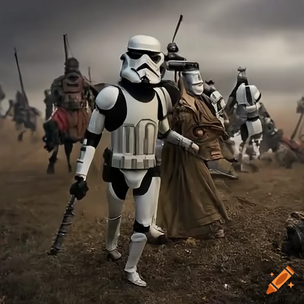 Historic clash between stormtroopers and turks under dramatic sky on ...