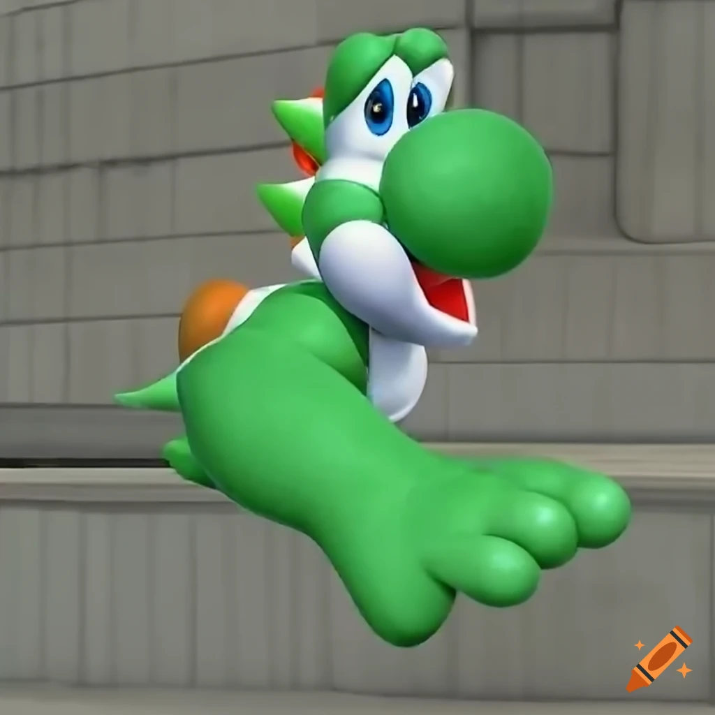 Close-up of yoshi's green feet
