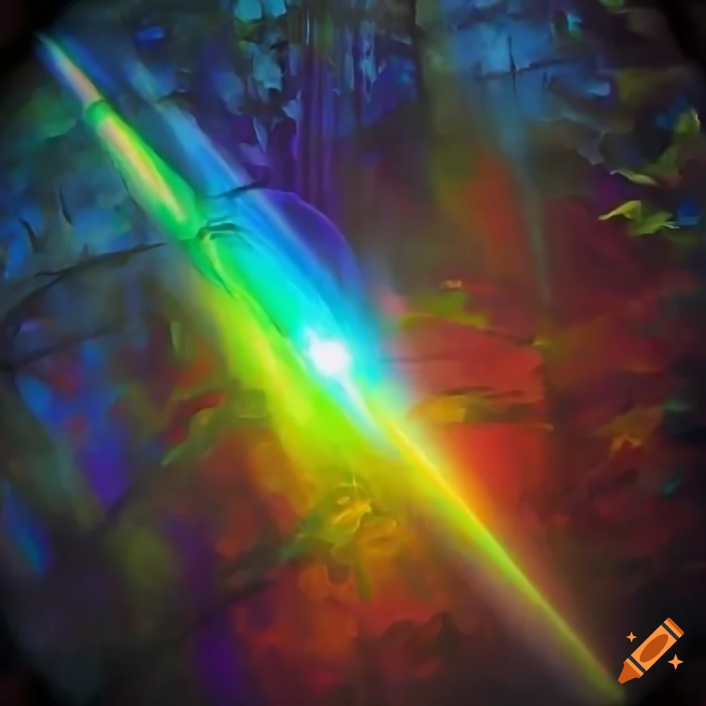 Knife painting of rainbow laser beam in autumn forest on Craiyon