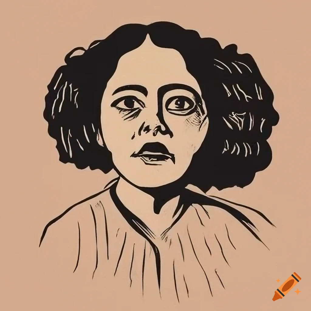 Woodcut portrait of mexican poet enriqueta ochoa